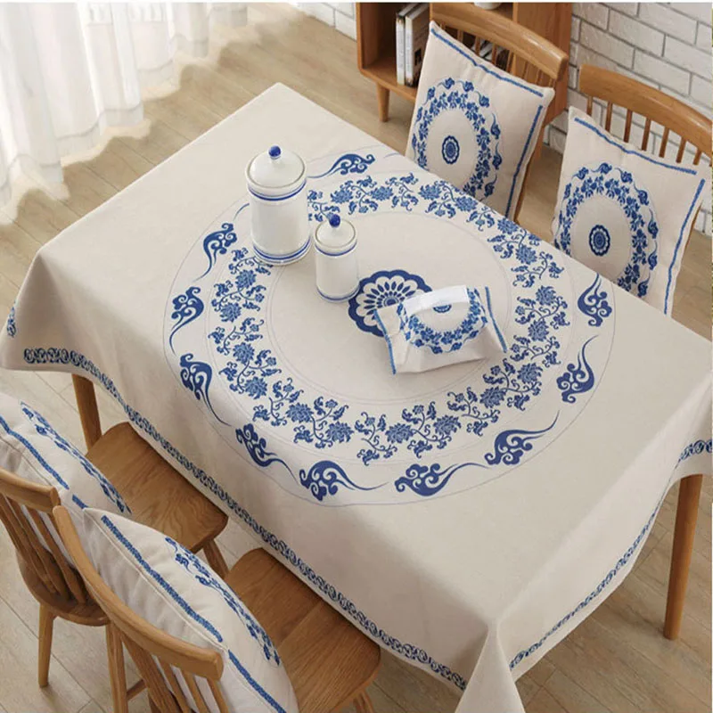 Rectangular Chinese National Style Tablecloth Printed Blue And White ...