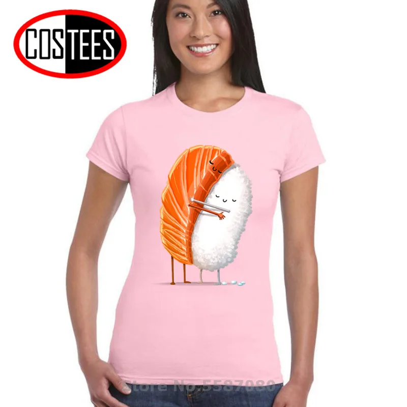 Salmon-Sashimi-rice-sushi-T-Shirts-Women-funny-Sushi-Hug-T-shirt-female ...