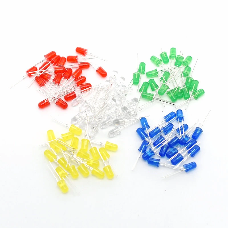 100pcs 5mm Led Diode Light Assorted Kit Diy Leds Set White Yellow Red ...