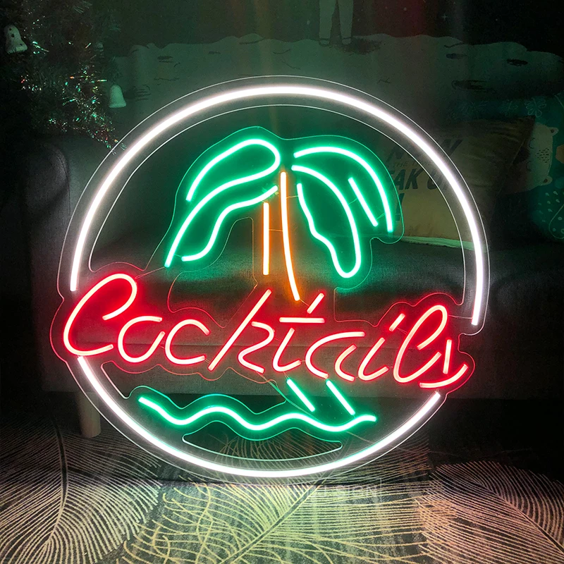 Custom Neon Sign Cocktails Coconut Tree Suitable For Bar Pub Store ...