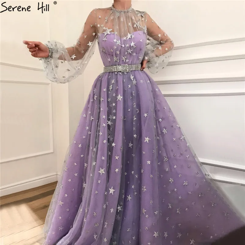 Purple Perspective Sexy Sashes A Line Evening Dresses 2021 Long Sleeves ...