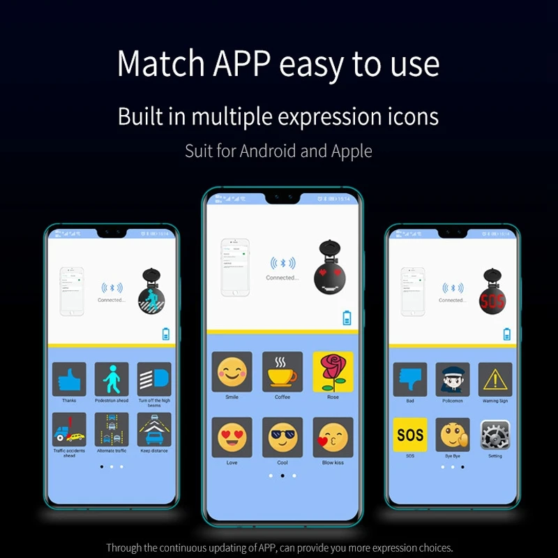 Car Sticker Bluetooth ligent LED Expression Sticker Emoticons APP Voice ...