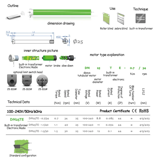 Eredeti Dooya Elektromos Motor Dv24-Af 12 V Dc Tubular Velencei ...