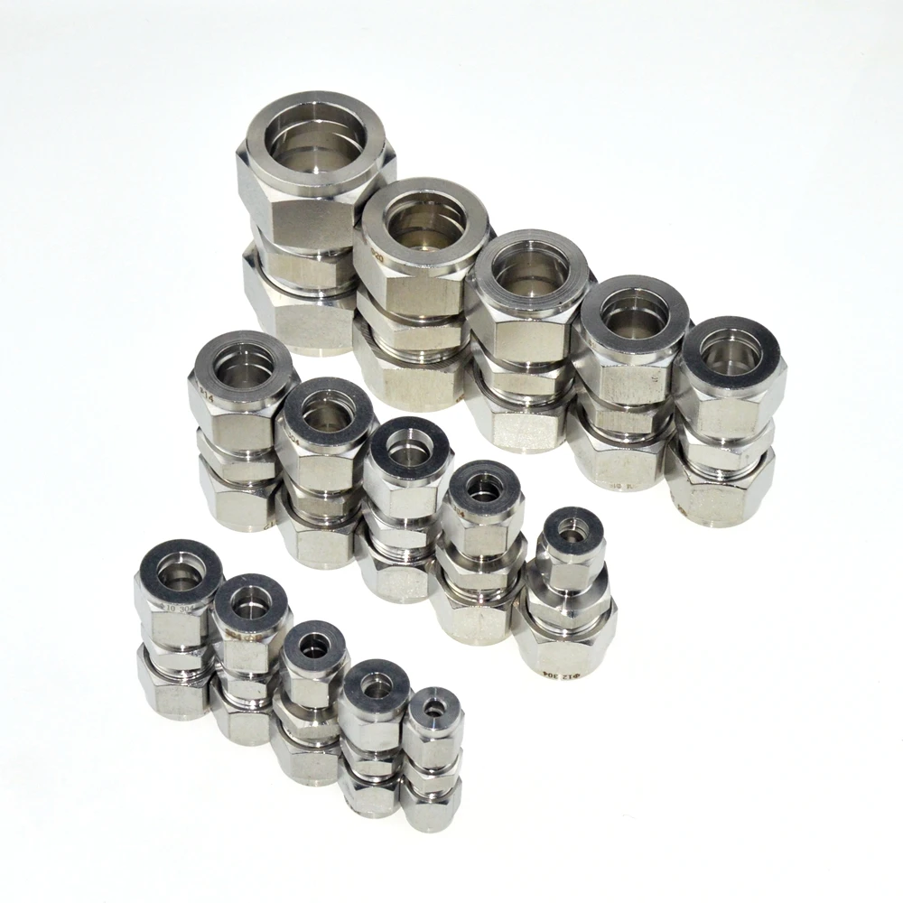 2Pcs 18mm-18mm Double Ferrule Tube Straight Compression Fitting Coupler ...