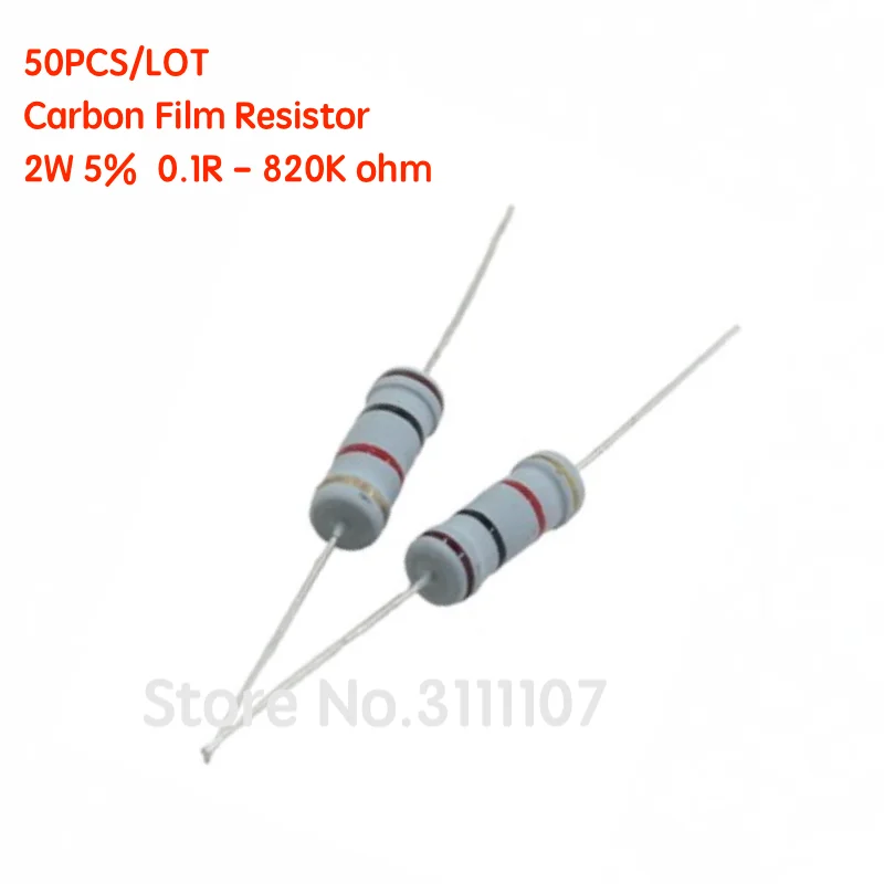 50PCS 2W 5% Carbon Film Resistor 0.1R - 820K ohm 0.1 0.5 4.7 5.6 10 47 ...