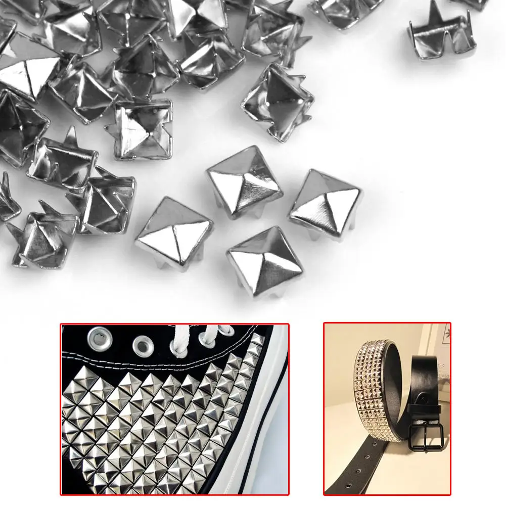 100 Silver 6mm Rock Pyramid Studs Goth Spots Punk Nailheads Spikes Bag ...
