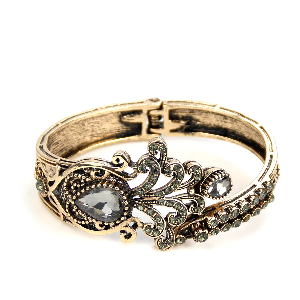 Sunspicems Retro Vintage Turkish Women Flower Bangle Antique Gold Color ...