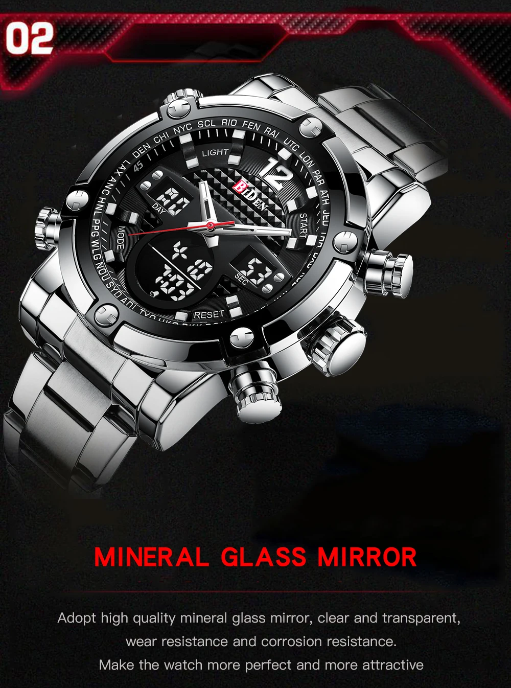 BIDEN Big Dial Dual Display Sport Watch Men Waterproof Military Digital ...