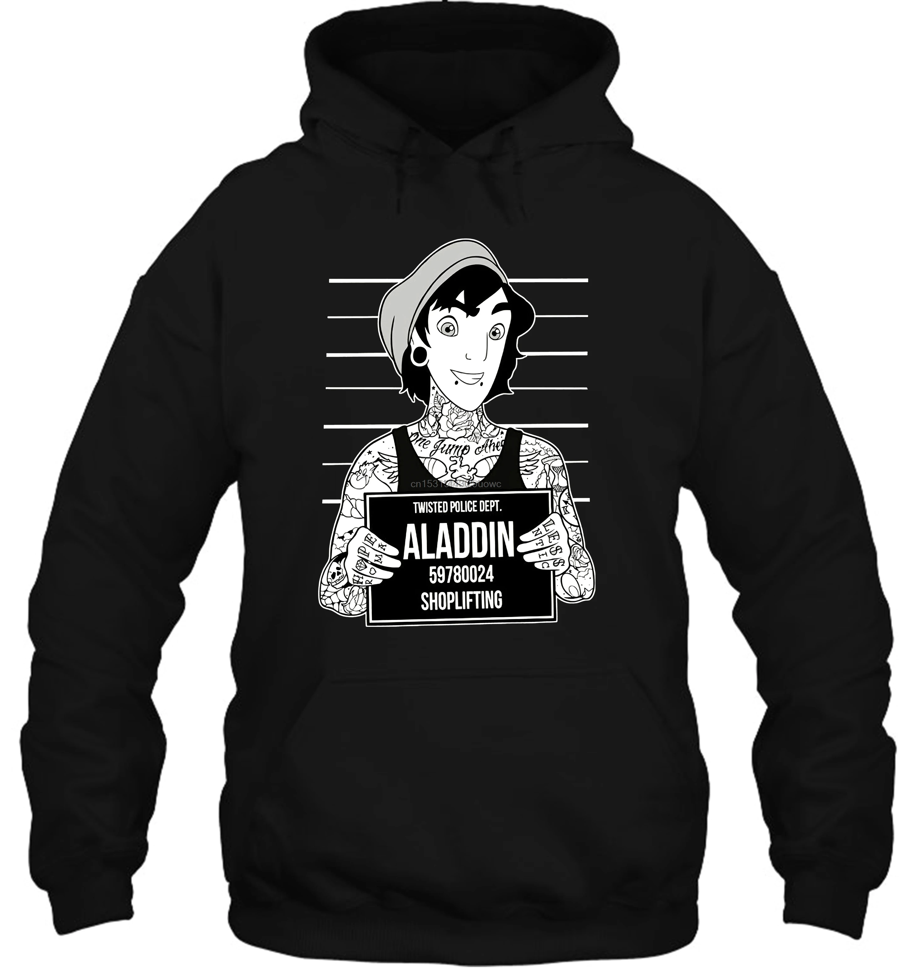 Erkekler Hoodie bükülmüş Punk Aladdin hapis Mugshot üst gotik emo dövme ...