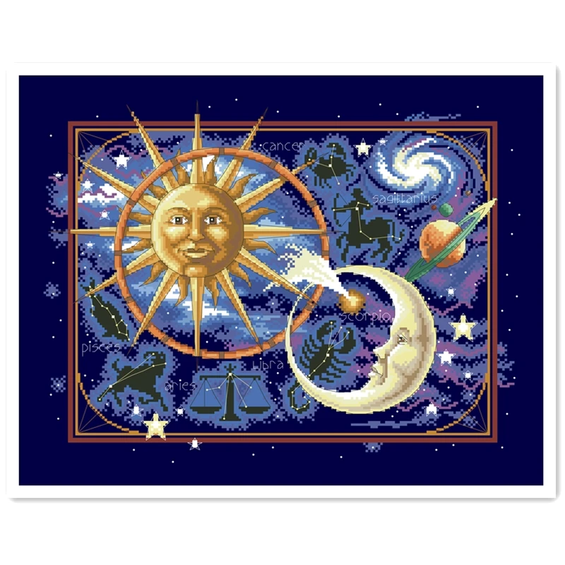 Blue Cotton Cross Stitch | Celestial Cross Stitch | Star Cross Stitch ...