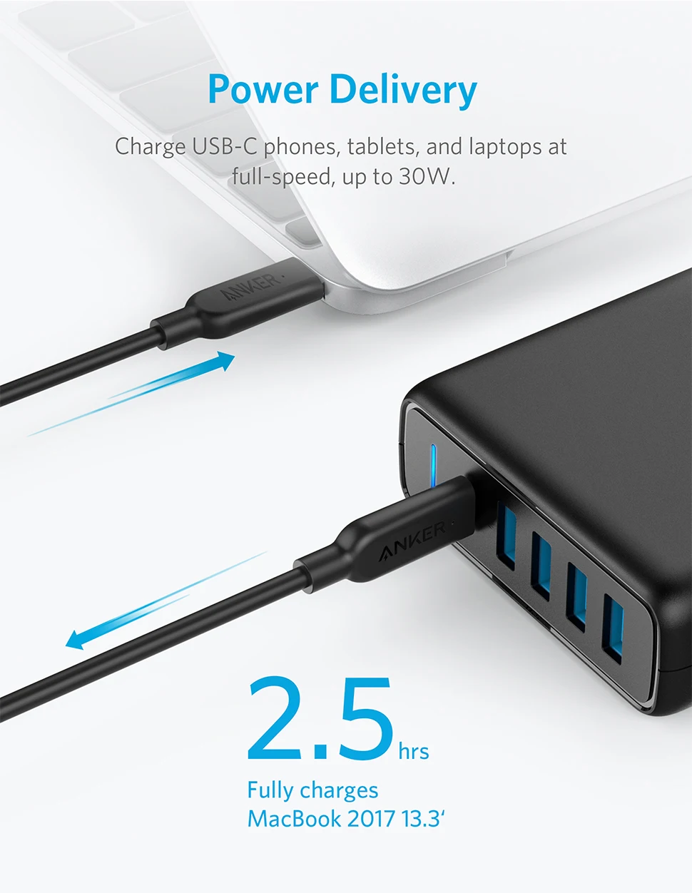 ANKER Anker-cargador de escritorio con 5 puertos usb c premium, 60w, 30w us plugs | falabella.com