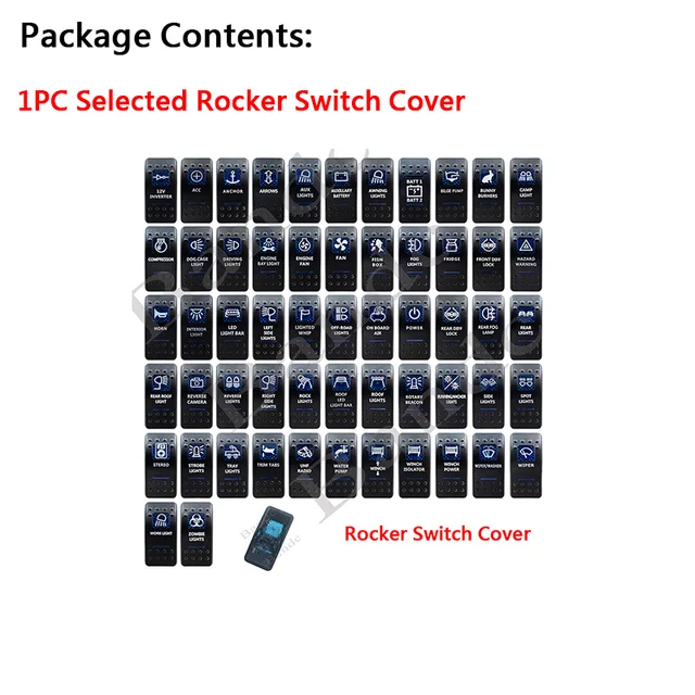 1 Pc COVER CAP ONLY! BLUE Lens Window Labeled Rocker Switch Cap for Car ...