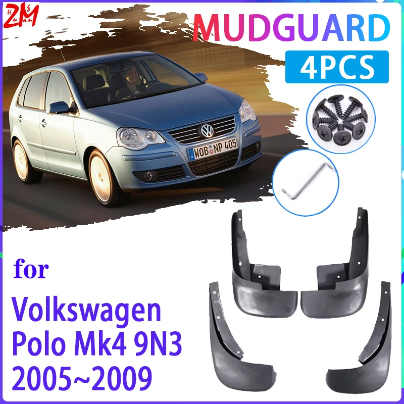 4 PCS Car MudFlaps for Volkswagen VW Polo Mk4 9N3 2005~2009 Mudguard ...