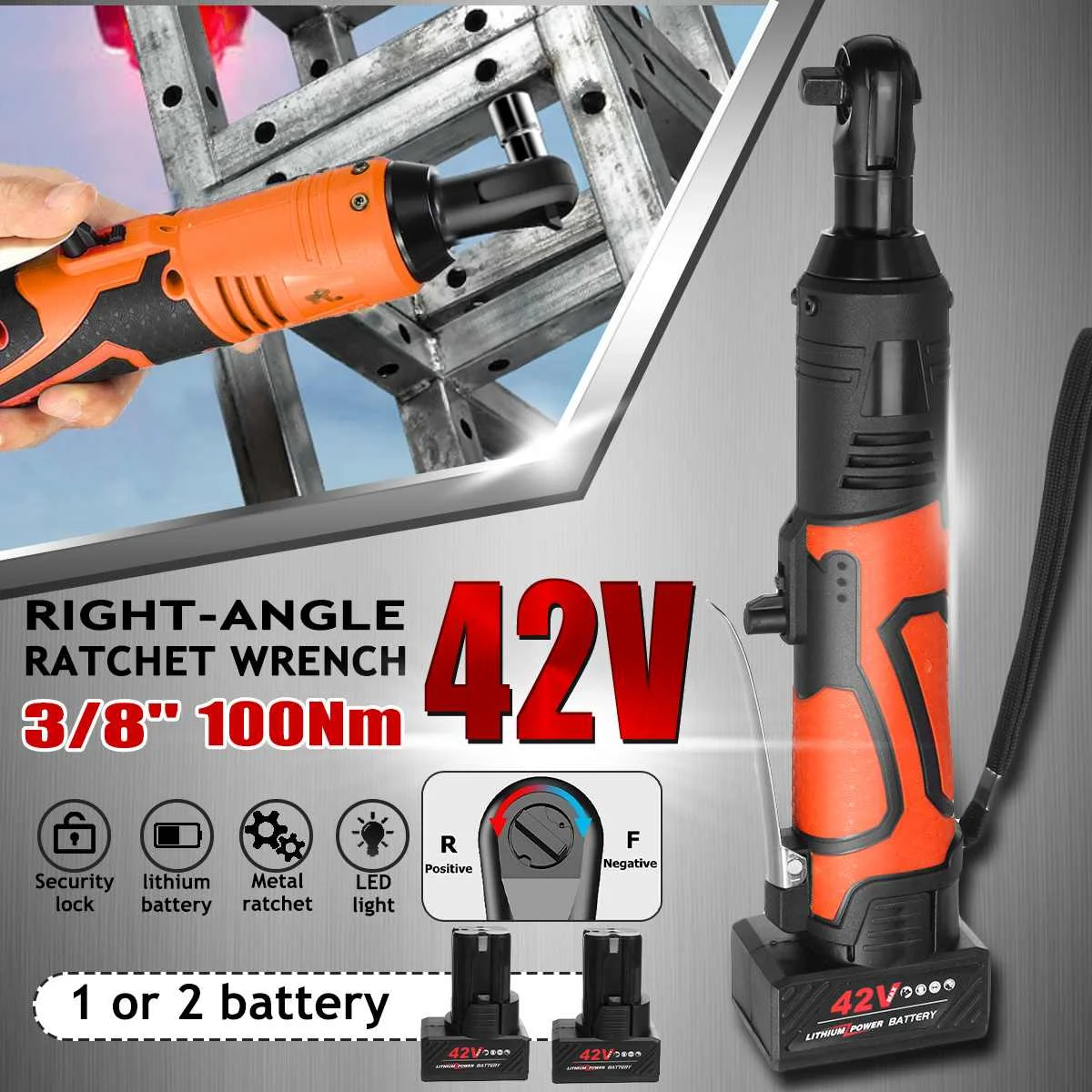 100Nm Electric Ratchet Wrench 12V/42V 3/8 Cordless Right Angle Drill ...