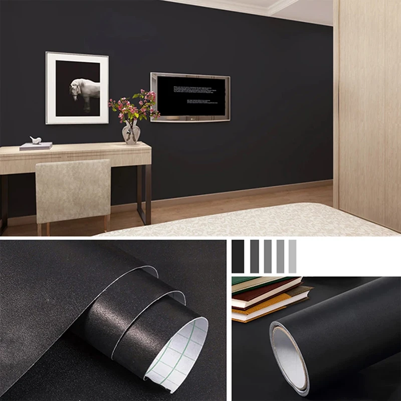 Black Vinyl Adhesive Wallpaper | Wallpaper Wall Black Matte - 60cm ...