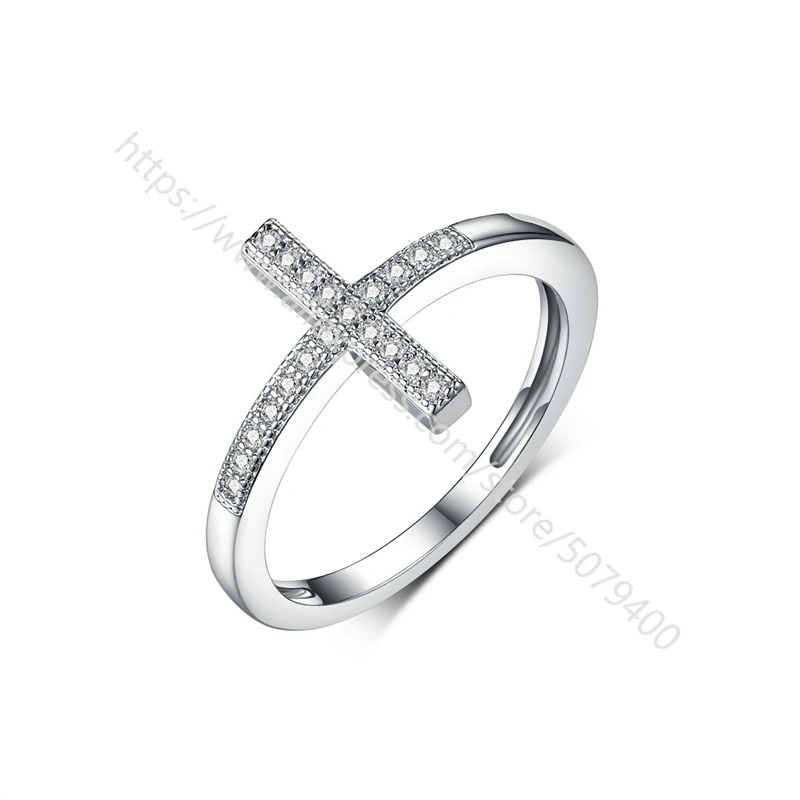Cruz mujeres oro blanco plateado fe Cruz dedo anillos blanco CZ Anillos ...