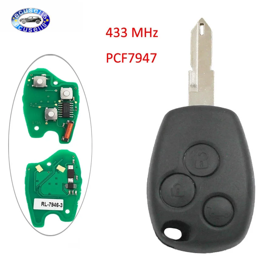 3 Button Smart Remote Key Fob 433mhz With Pcf7947 Chip For Renault ...