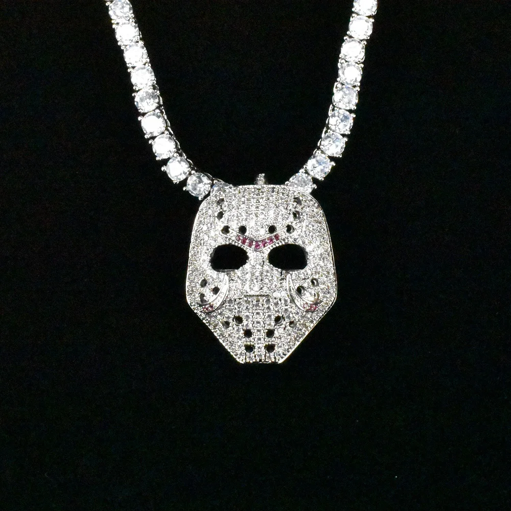 Men's Hockey Jason Mask Necklace & Pendant Iced Out Zirconia Choker ...
