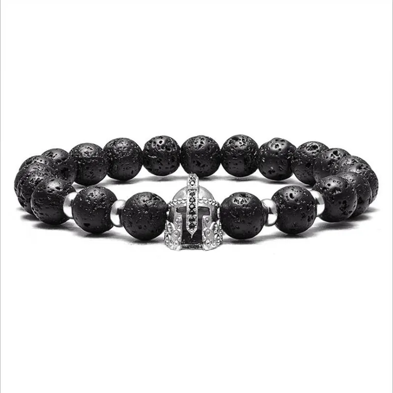 Retro Natural Stone Charm Beaded Bracelet Roman Knight Spartan Warrior ...