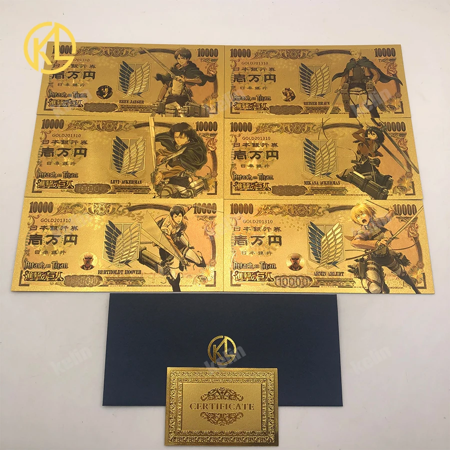 6pcs/set Attack o n Titan Gold Banknotes Hot Japanse Anime Ticket Cards ...