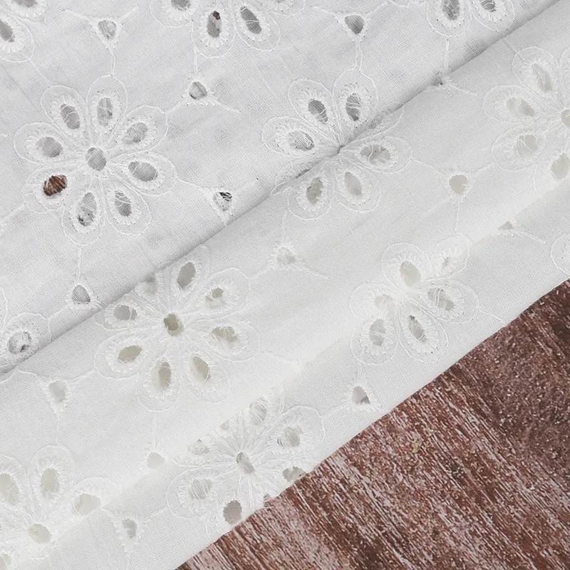 Tela de encaje calado Floral blanco para mujer, tela bordada de algodón ...