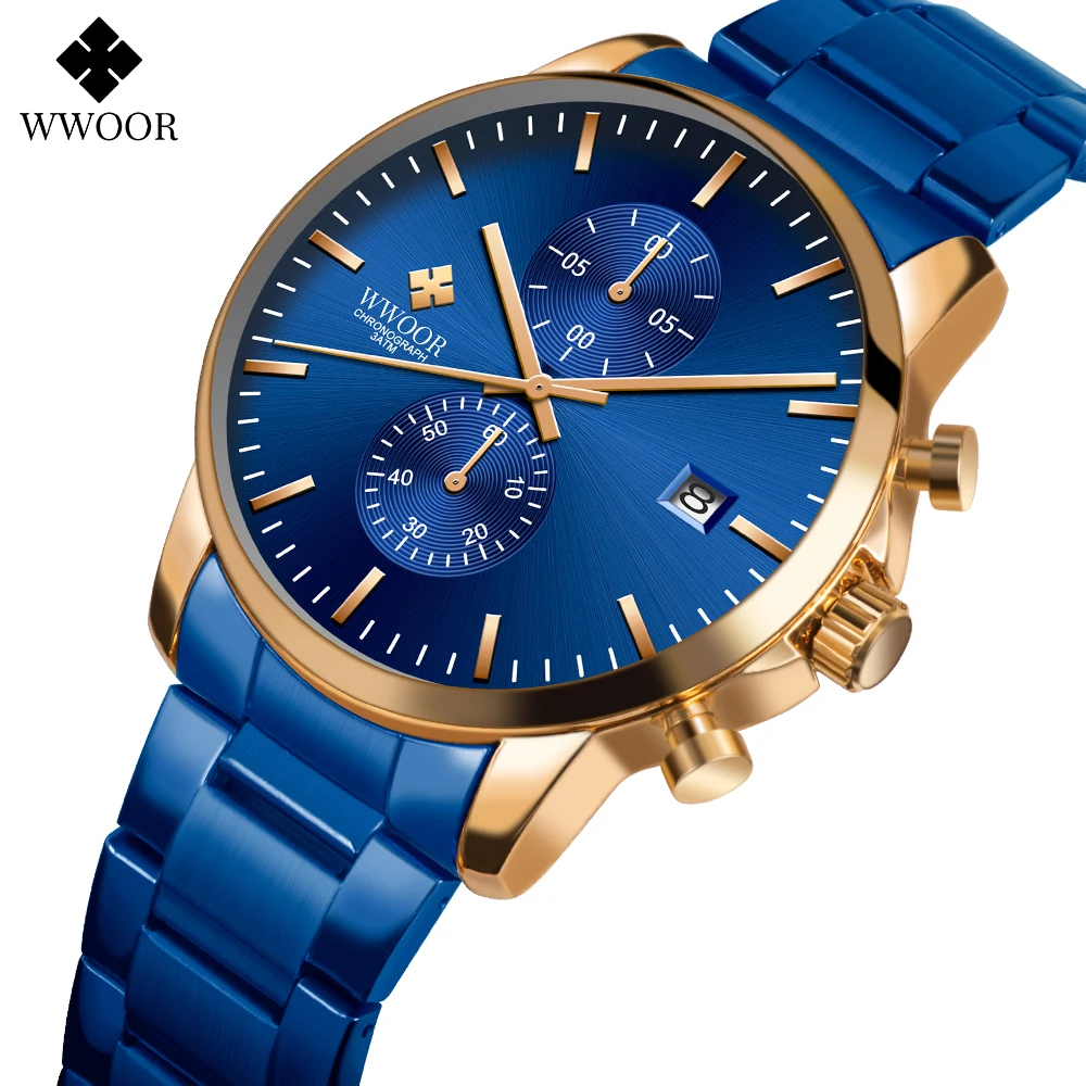 WWOOR Men Fashion Watch Sports Chronograph Watch Luxury Stainless Steel ...