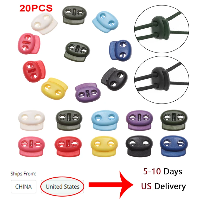 20Pcs-Plastic-Stopper-Double-Holes-Cord-Lock-Bean-Toggle-Clip-Toggles ...