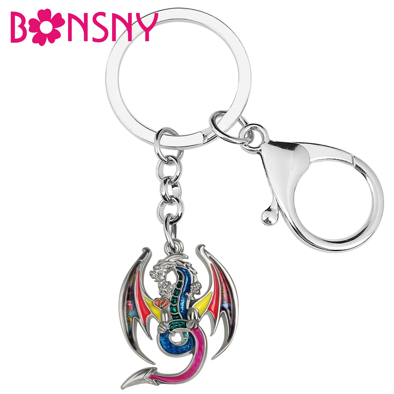 BONSNY Enamel Alloy Floral Mythical Long Dinosaur Dragon Keychains ...