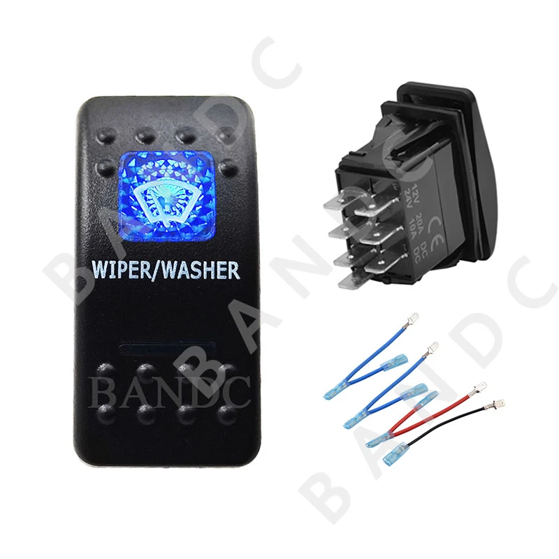 12v 24v Blue Windshield Wiper Washer Rocker Switch With Jumper Wires 7p ...