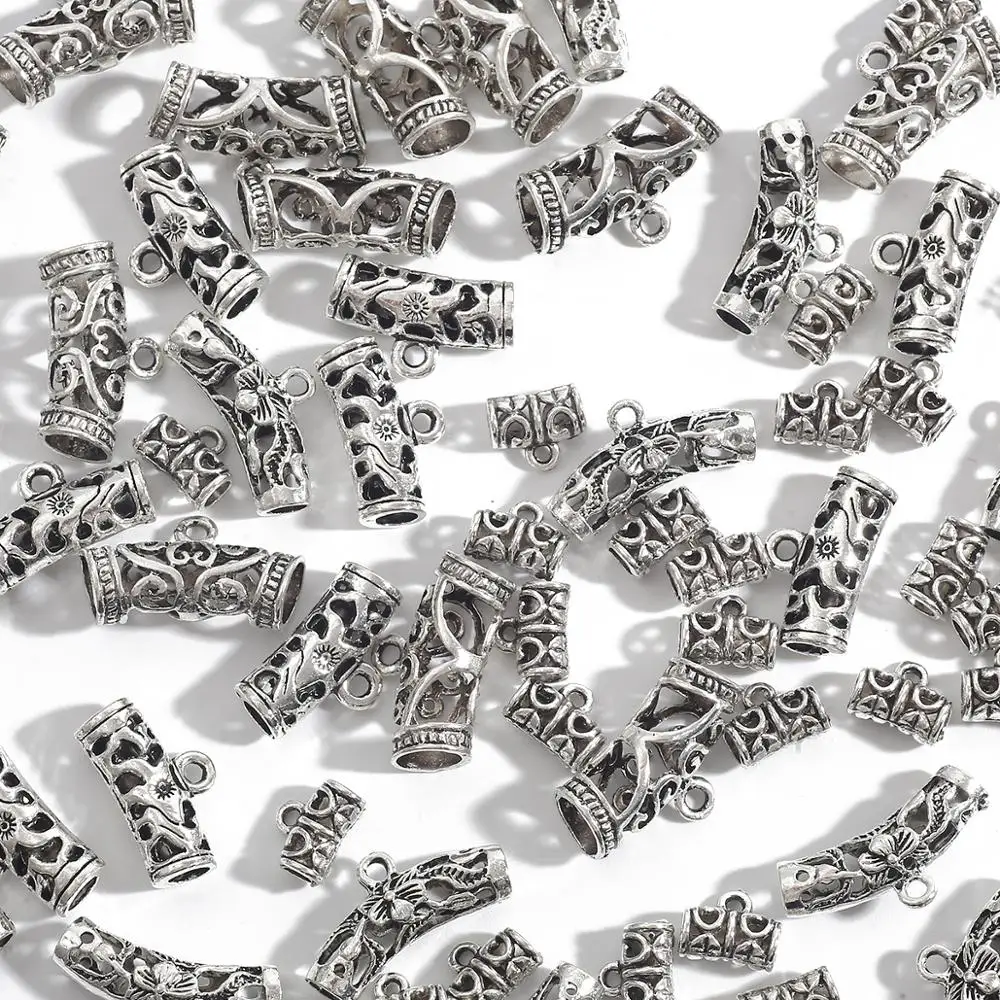 Hot Sale 3-100pcs/lot Antique Silver Plated Bending Curved Tube Beads ...
