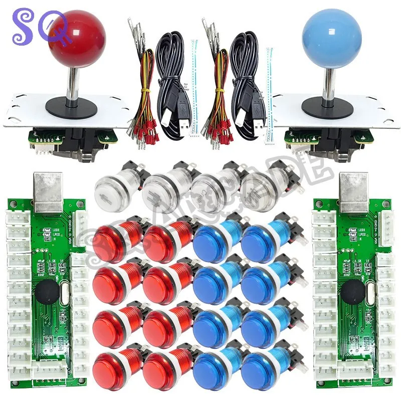 Codificador USB Zero Delay PARA 2 JUGADORES, Joystick de estilo Sanwa, botones LED Arcade para ...