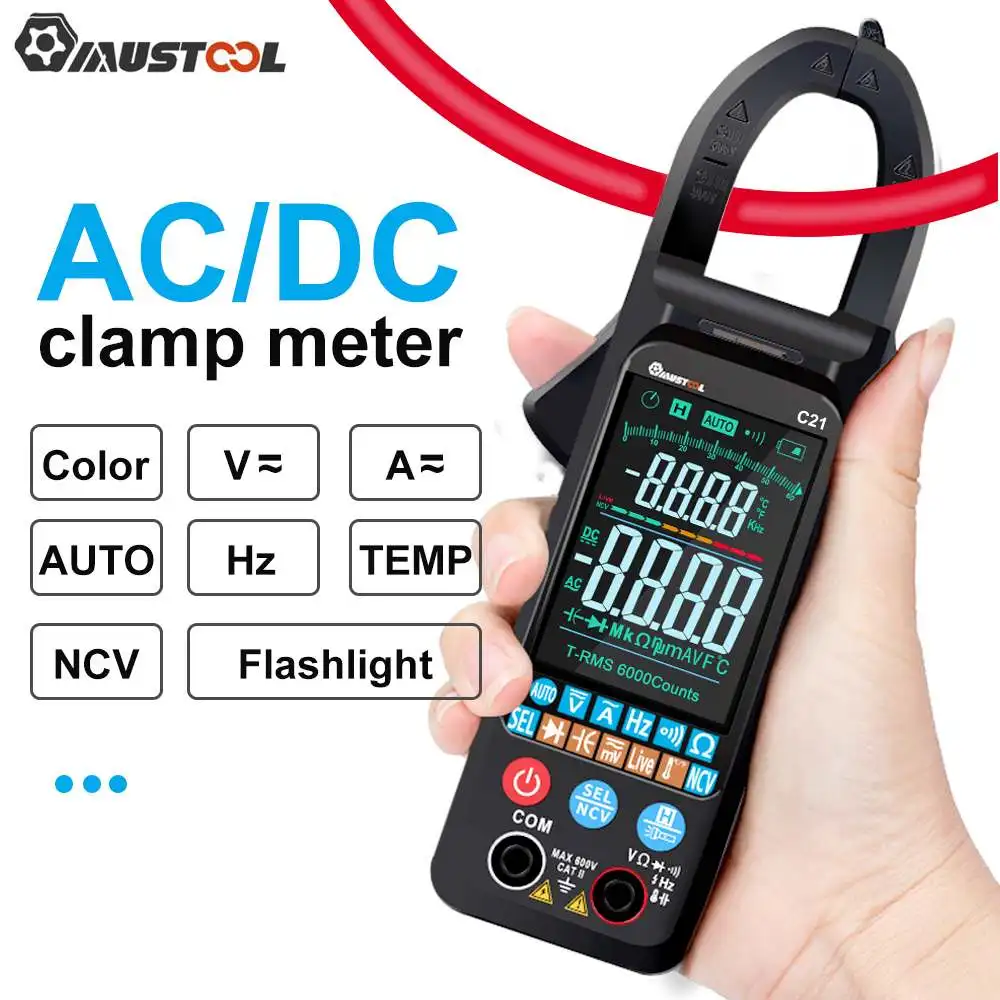 MUSTOOL C21 Digital Clamp Meter AC/DC Strom Spannung Farbe Bildschirm ...