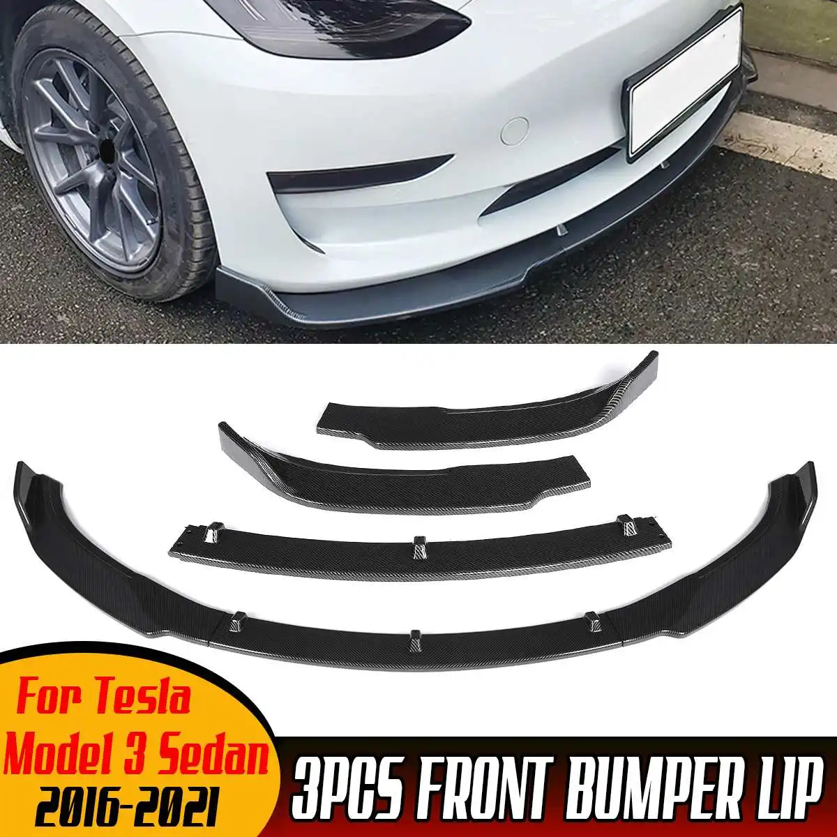 3PCS Car Front Lip Chin Bumper Spoiler Splitters Body Kit Protector ...