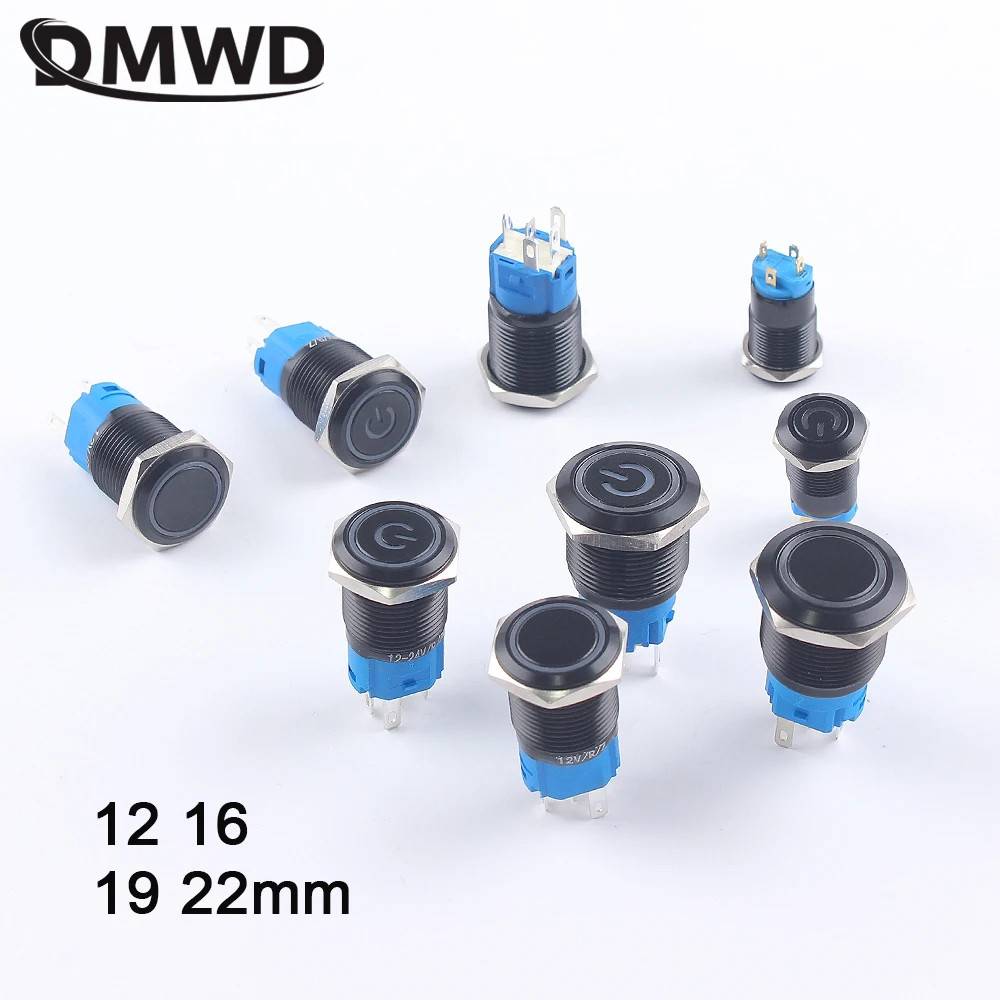 12-16-19-22mm-Black-Push-Button-Light-Switch-Waterproof-illuminated-Led ...