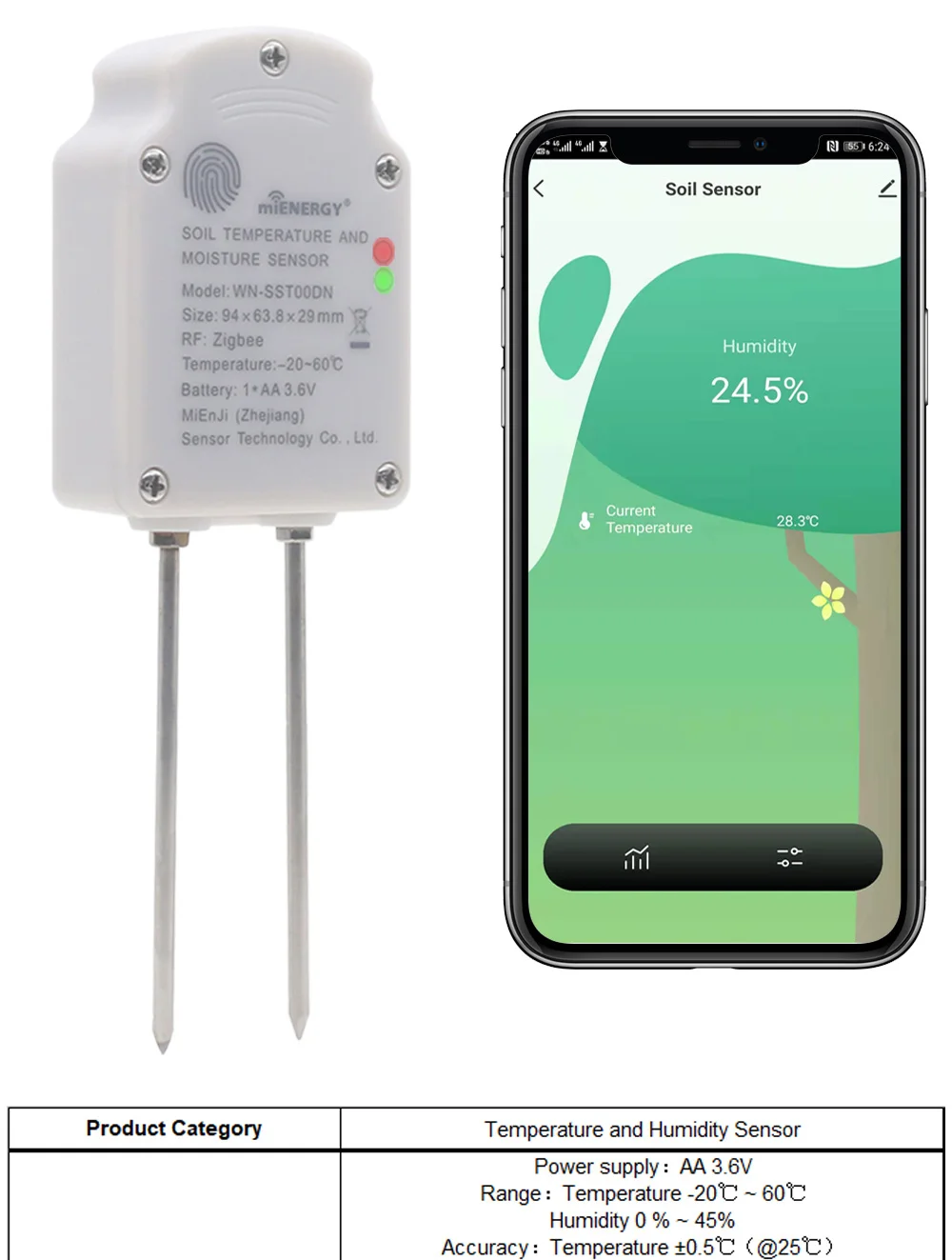 ZIGBEE Garden Soil Moisture Meter IP67 Temperature&Humidity Moisture ...