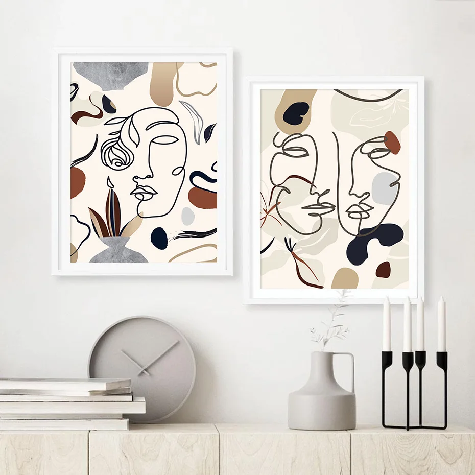 Trendy-Abstract-Beige-Face-Line-Bohemia-Wall-Art-Posters-and-Prints ...