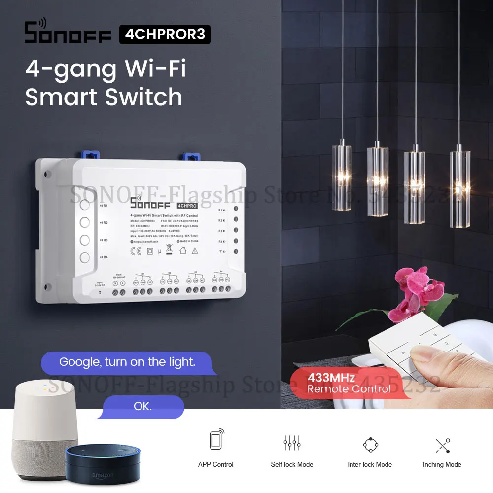 Itead Sonoff 4ch Pro R3 Wifi 4 Gang Light Timer Switch 433mhz Smart ...