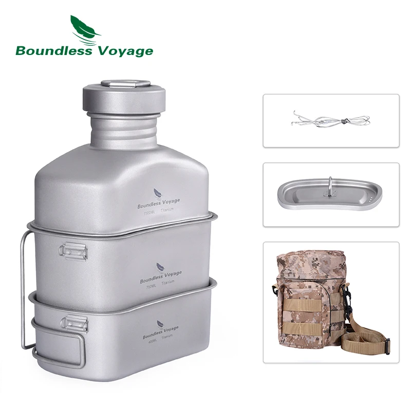 Boundless Voyage Titanium Wood Stove Pot Set Hanging Military Canteen ...