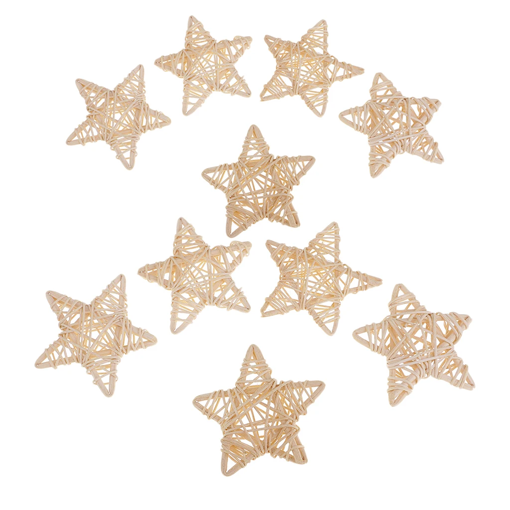 10Pcs Natural Rattan Wicker Star Ball Christmas Ornaments 7cm Natural ...