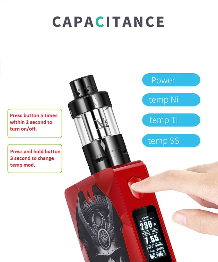 Original Kit 230W Mod With 18650 Battery 3ml Tank Electronic Cigarette ...