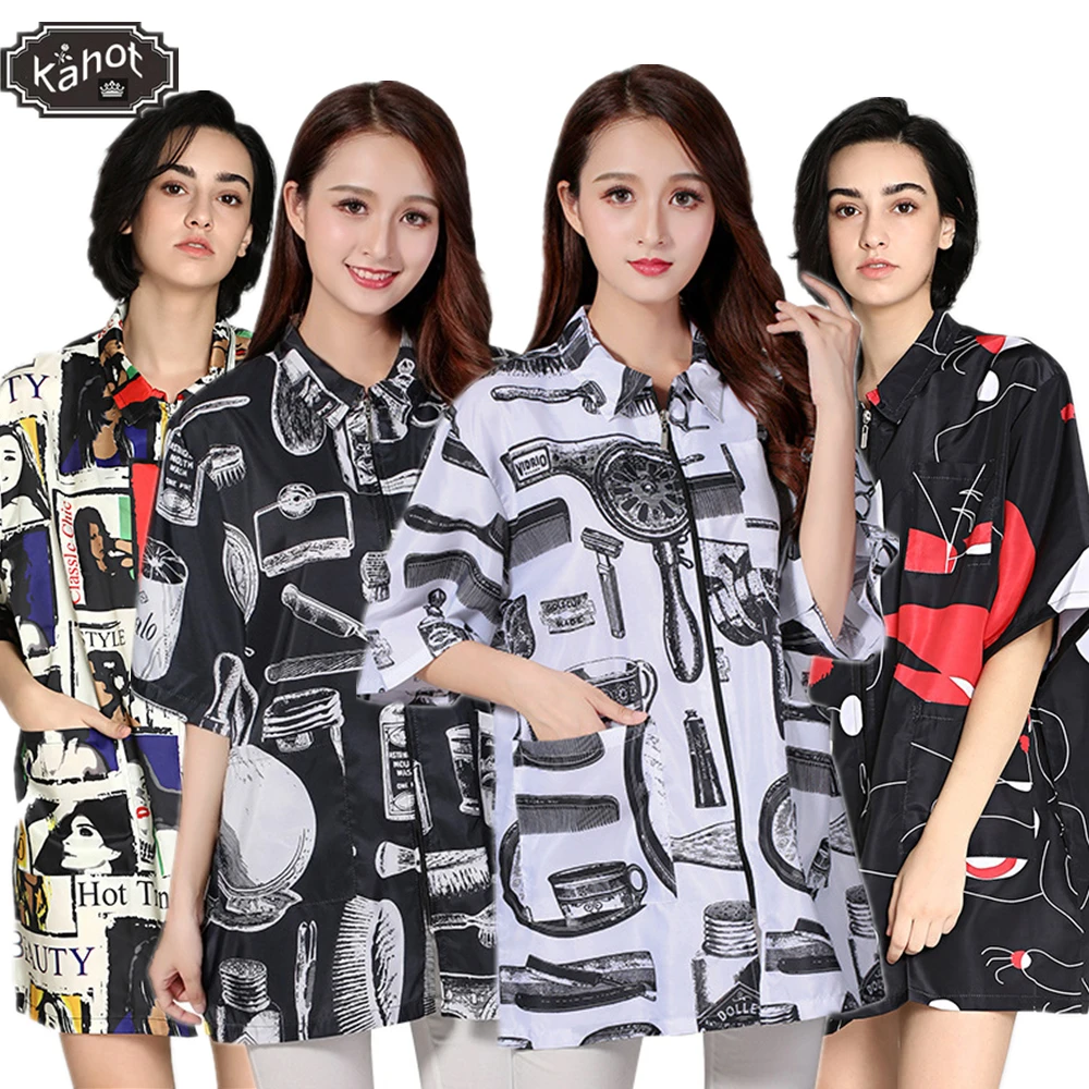 Hairdressing Short Sleeve Profession Overalls Barber Clothes Hot Dyed ...