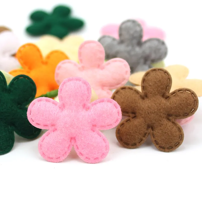 48Pcs 4cm furry felt flower Padded Appliques for Baby's headwear Crafts ...