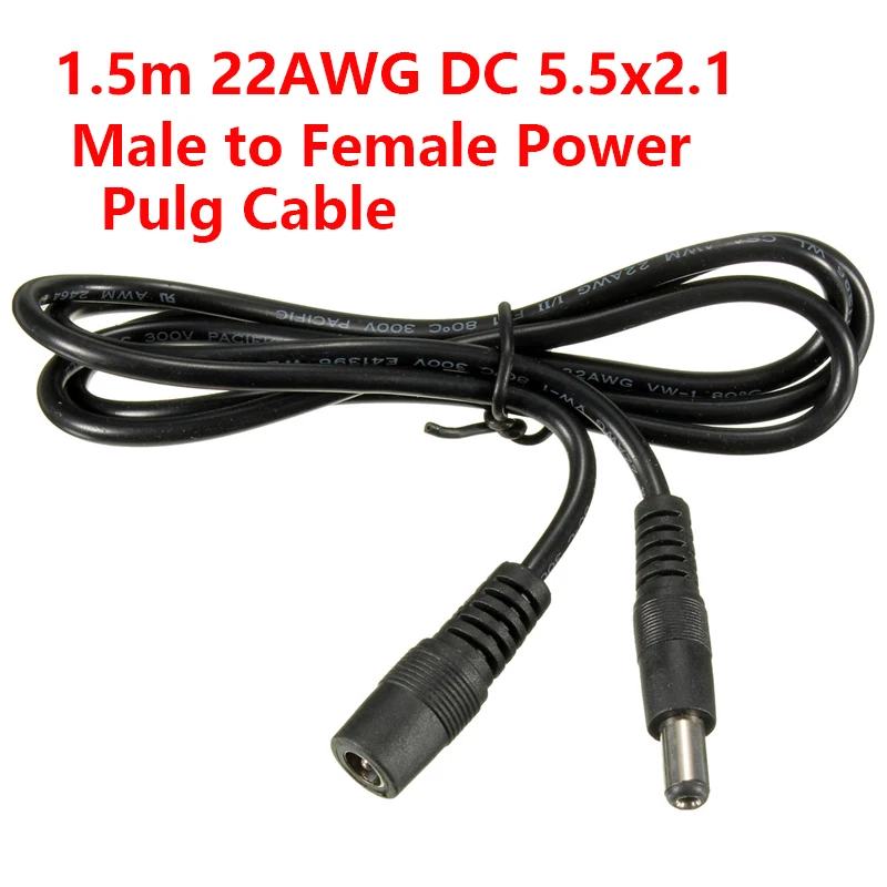 Black DC 12V Plug Extension Cable Power Connector Jack Adapter Male to ...
