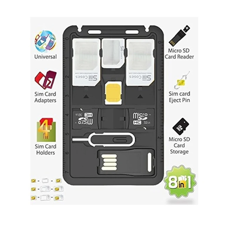 All in 1 Universal Mini SIM Card Adapter Storage Case Kits with TF card ...
