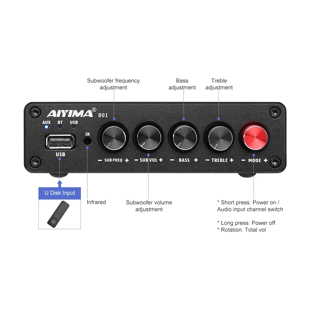 AIYIMA B01 Bluetooth Power Amplifier 2.1 Sound Amplificador Speaker Home Audio Amp A03 TPA3116 ...