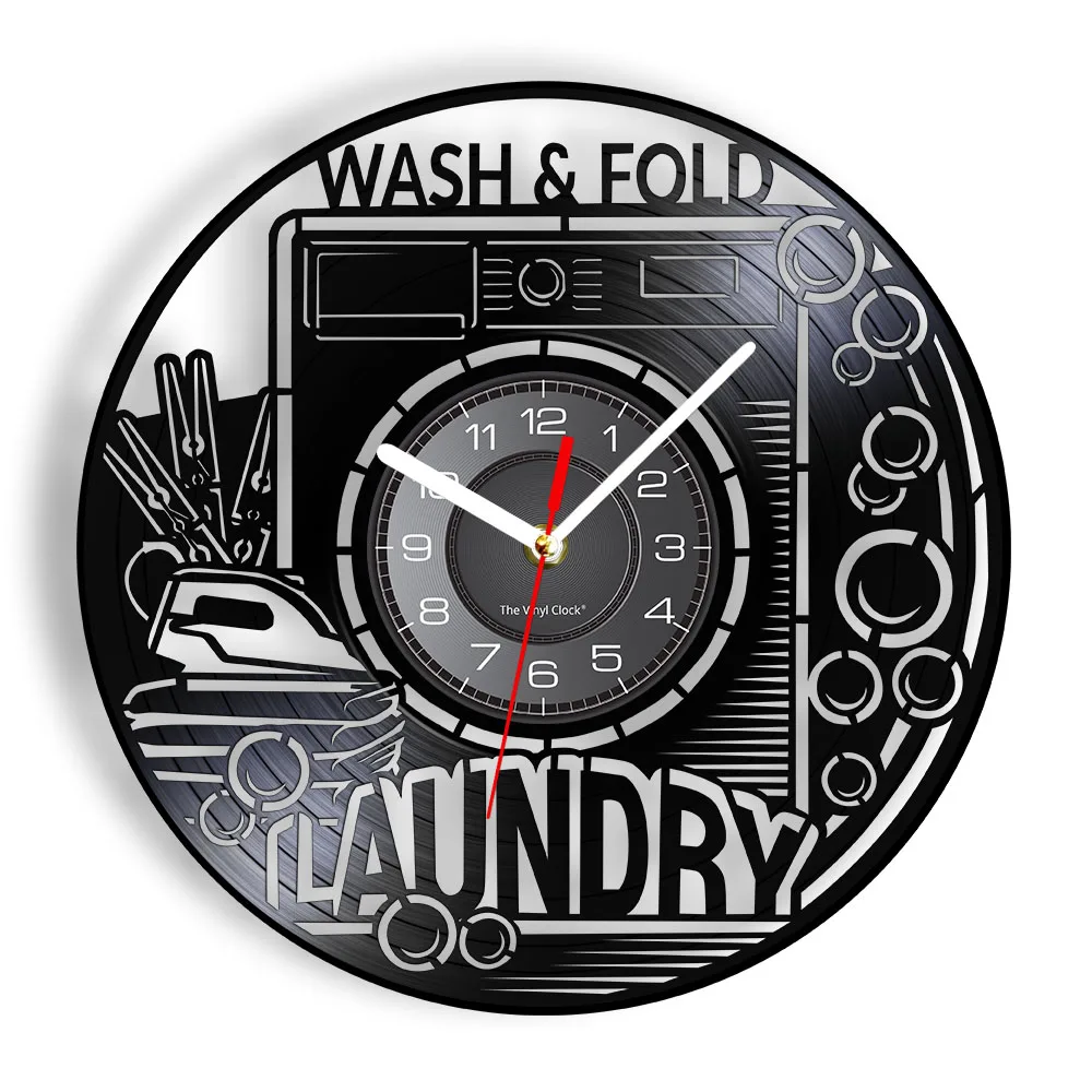 Wash Fold Laundry Room Sign Vintage Wall Clock Re-purposed Vinyl Ablum ...