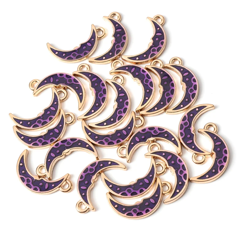 10Pcs 8*12mm Cute Enamel Charms Pendant Fashion Moon Alloy Metal Drop ...