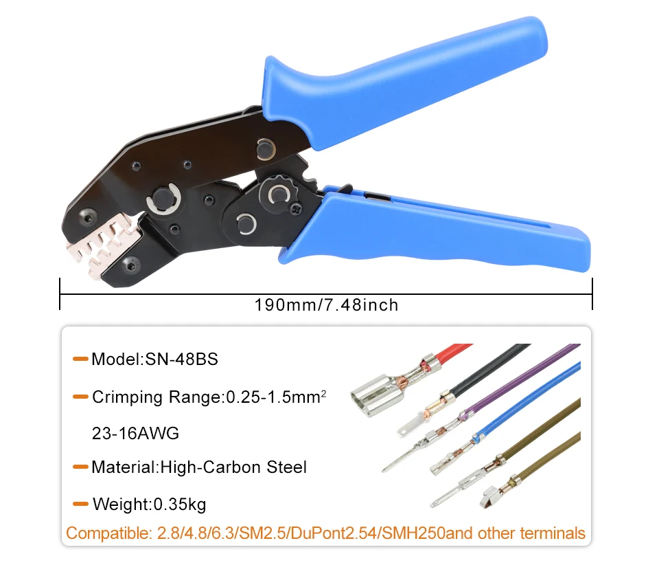 Pince outil,Pince à sertir électrique YEFYM, kit SN-48BS, pour 2.8 4.8 6.3 VH2.54 3.96 2510-tube ...
