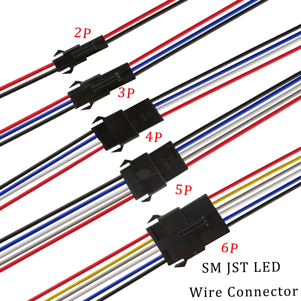 5pair/10pcs Sm Jst Led Connector Cable 2/3/4/5/6 Pin Plug Socket Male ...