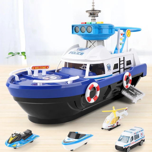 Fireman Police Car Cargo Ship Toy Boat Playset (2 Colors) - Gifts for idea